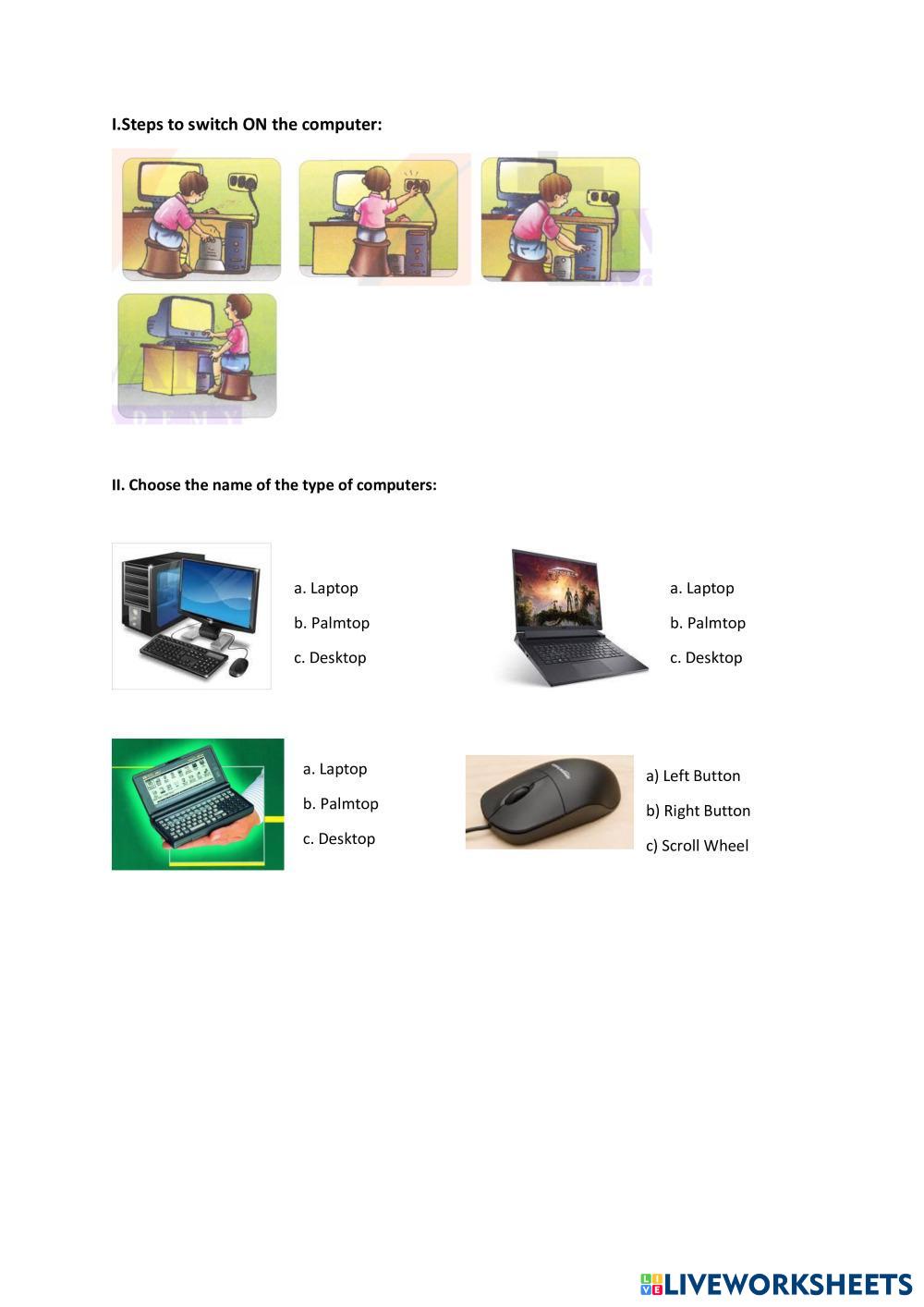 Steps to TURN ON Computer & Different types of computer | Live Worksheets