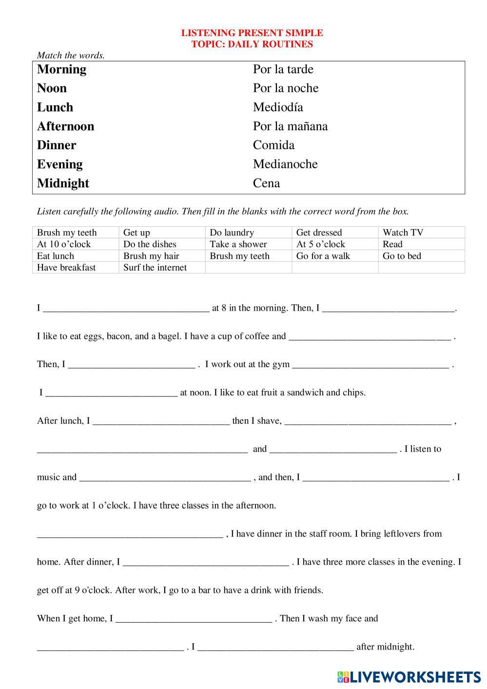 LISTENING ROUTI… | Free Interactive Worksheets | 7245161