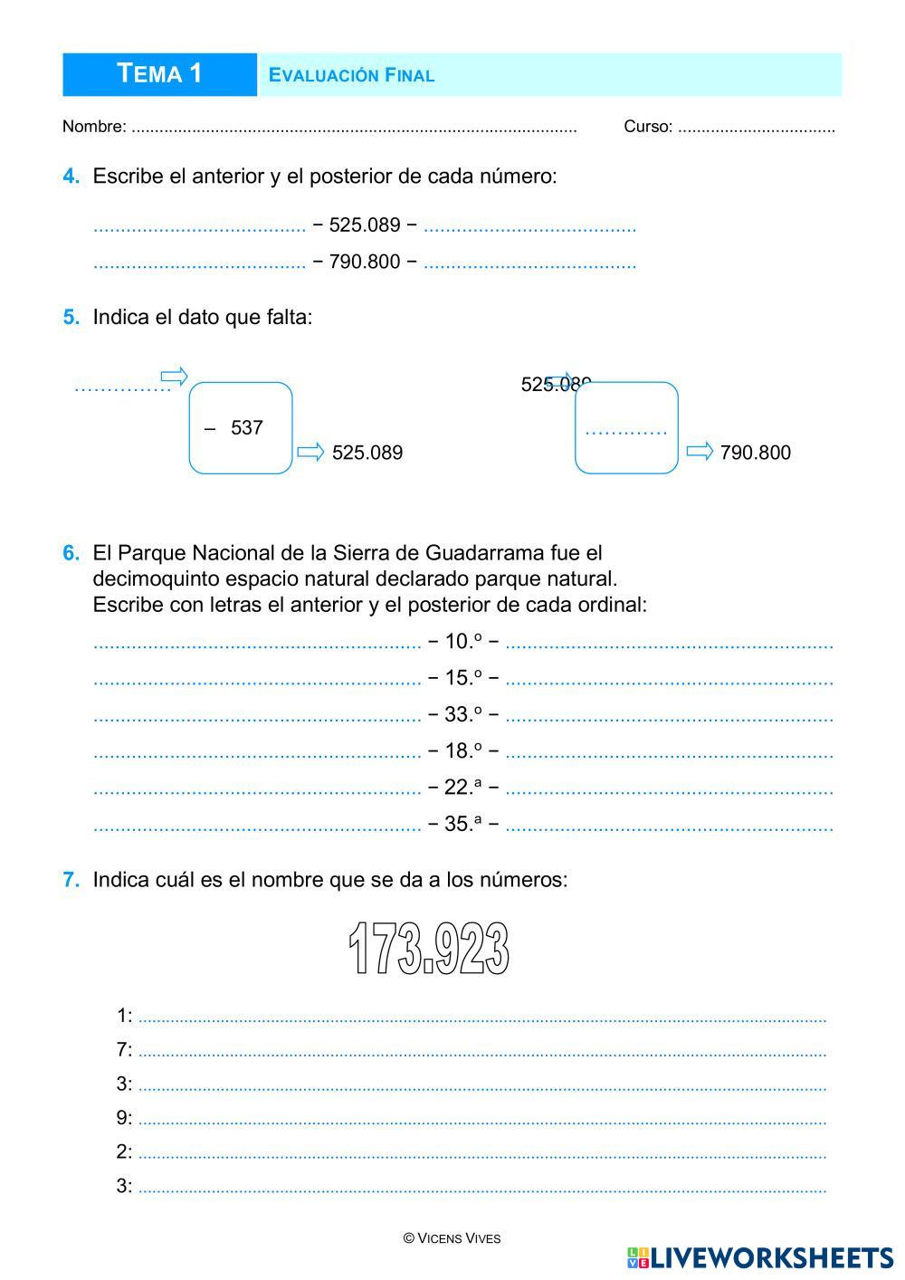 TEMA 1. MATEMÁTICAS | Live Worksheets