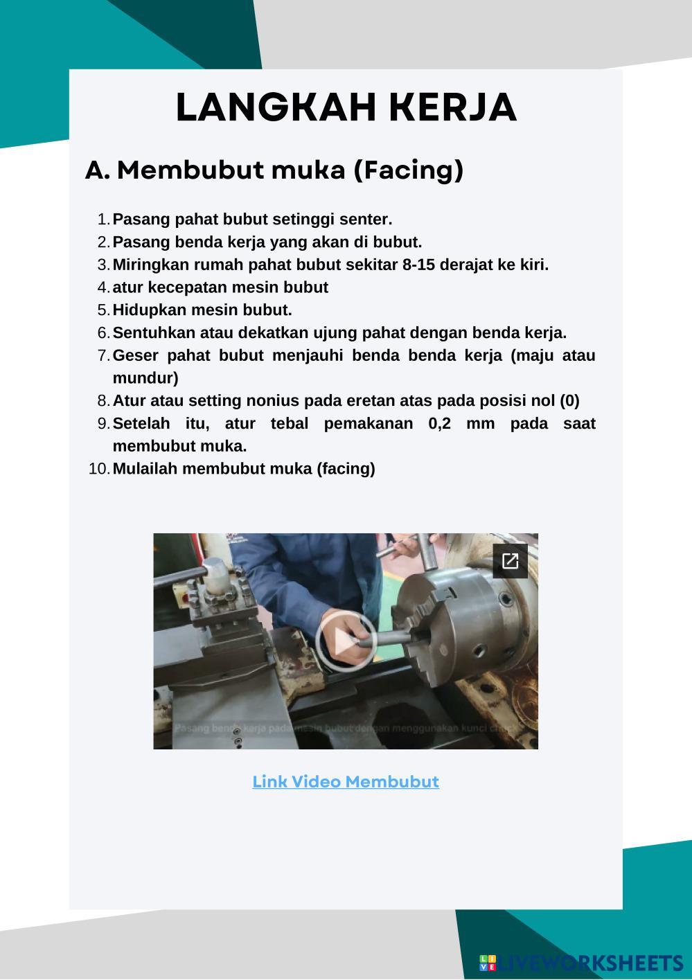 Praktik Membubut Dasar | Live Worksheets