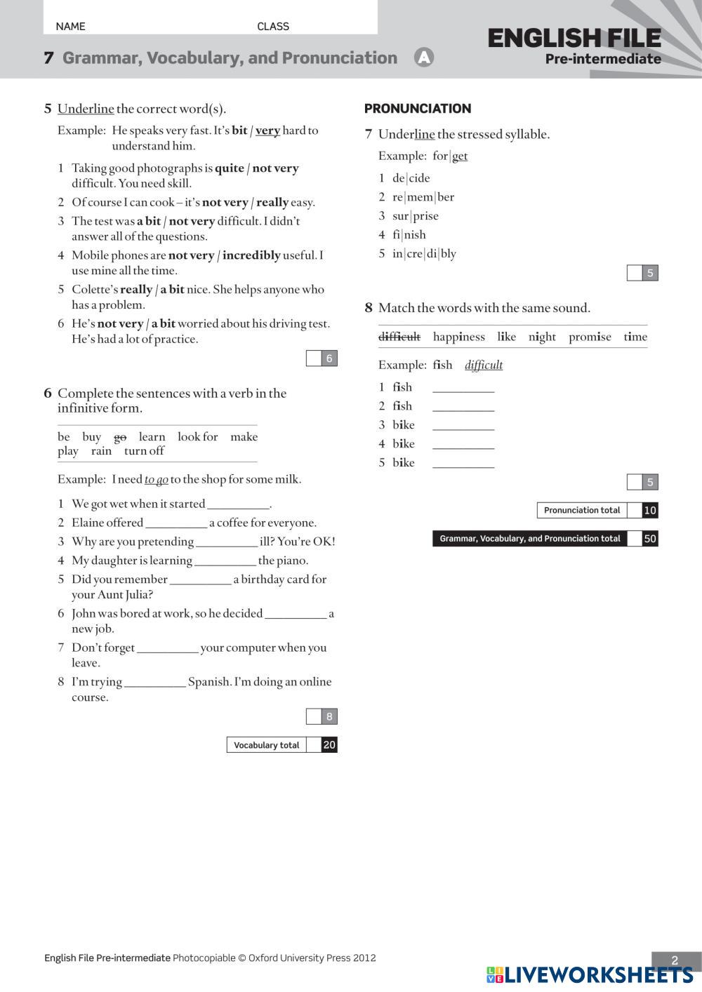 EF - Pre Intermediate - Assessment 7 | Live Worksheets