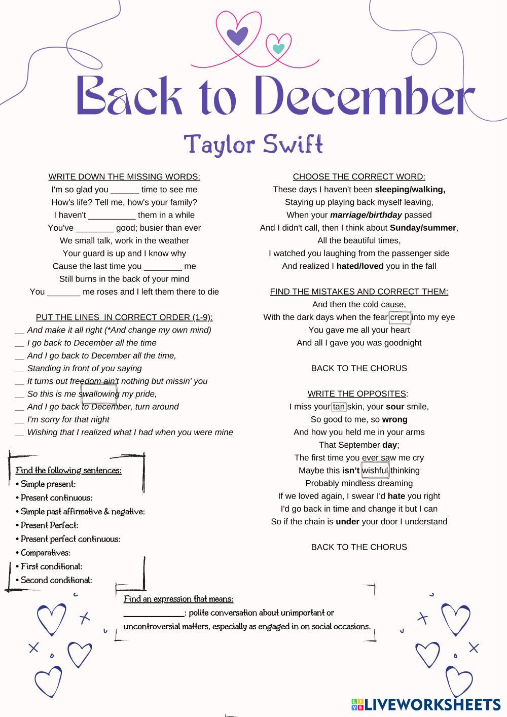 Back to December | Live Worksheets