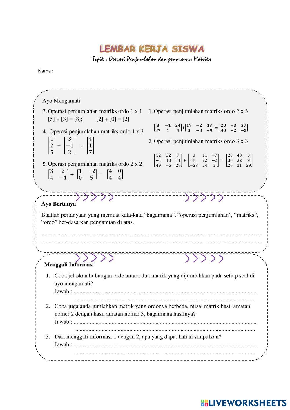 LKPD Operasi Ma… | Free Interactive Worksheets | 7246287