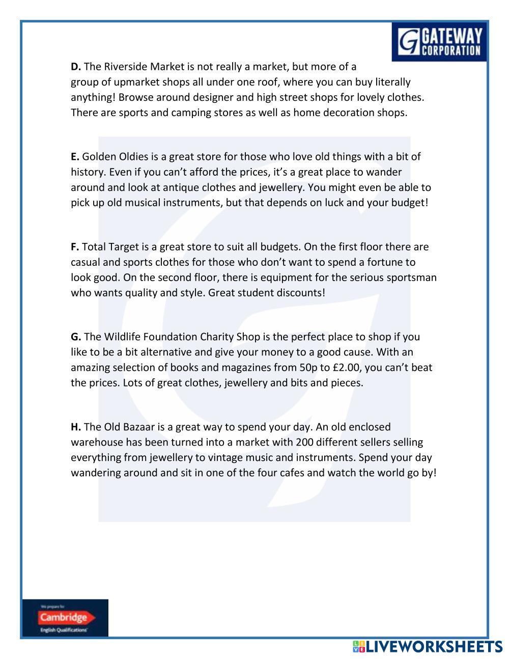 CAMBRIDGE PET –… | Free Interactive Worksheets | 7246319