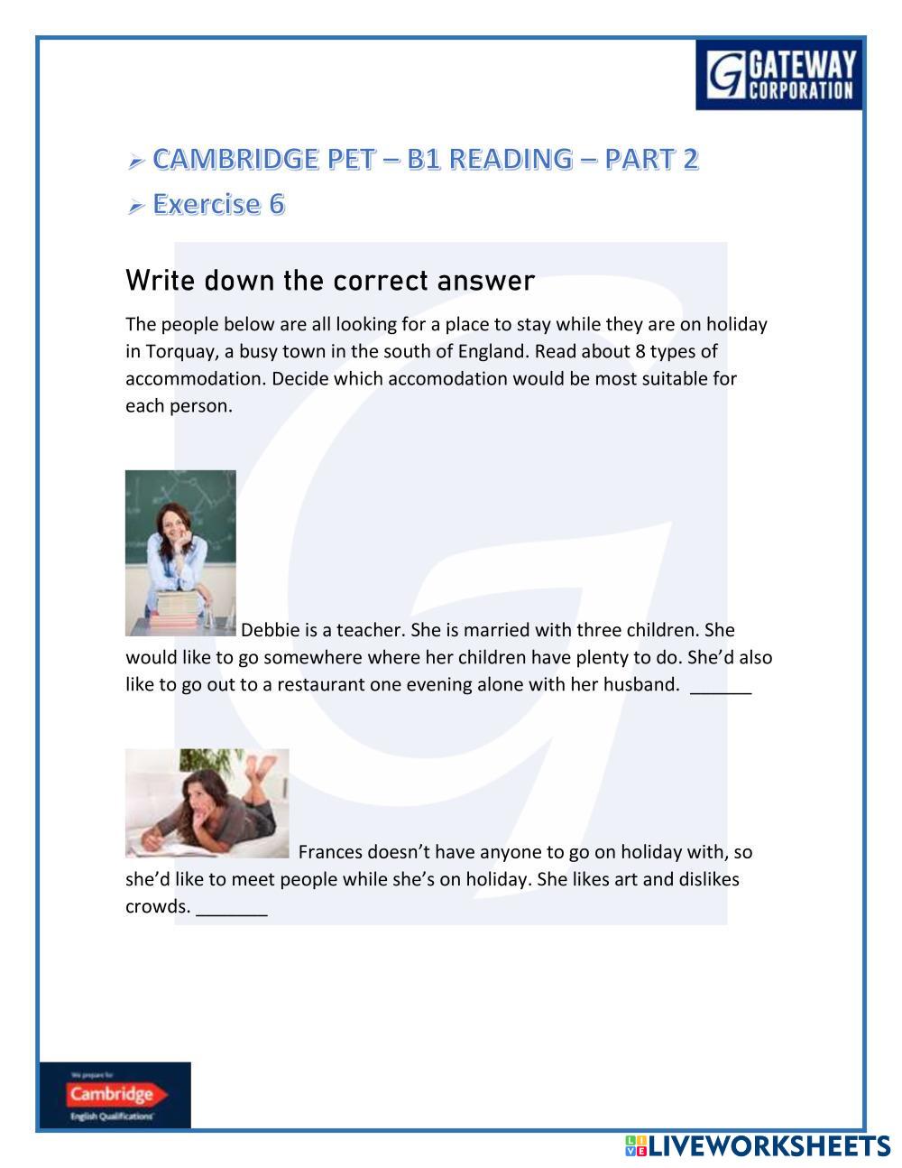 CAMBRIDGE PET –… | Free Interactive Worksheets | 7247775