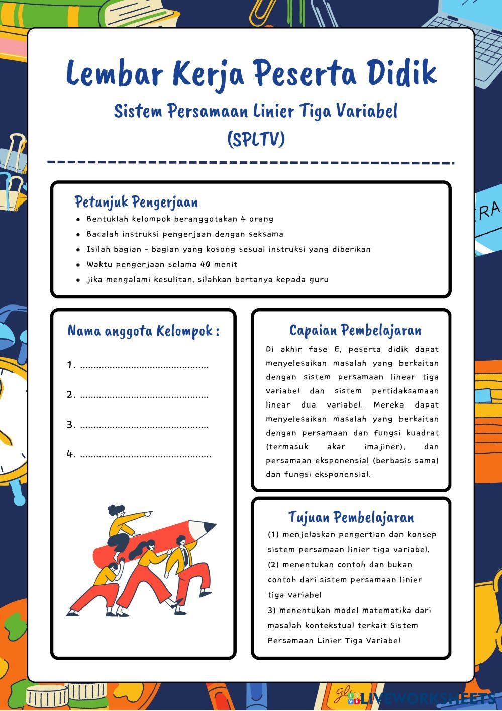 LKPD SPLTV _ Contoh dan Model Matematika | Live Worksheets