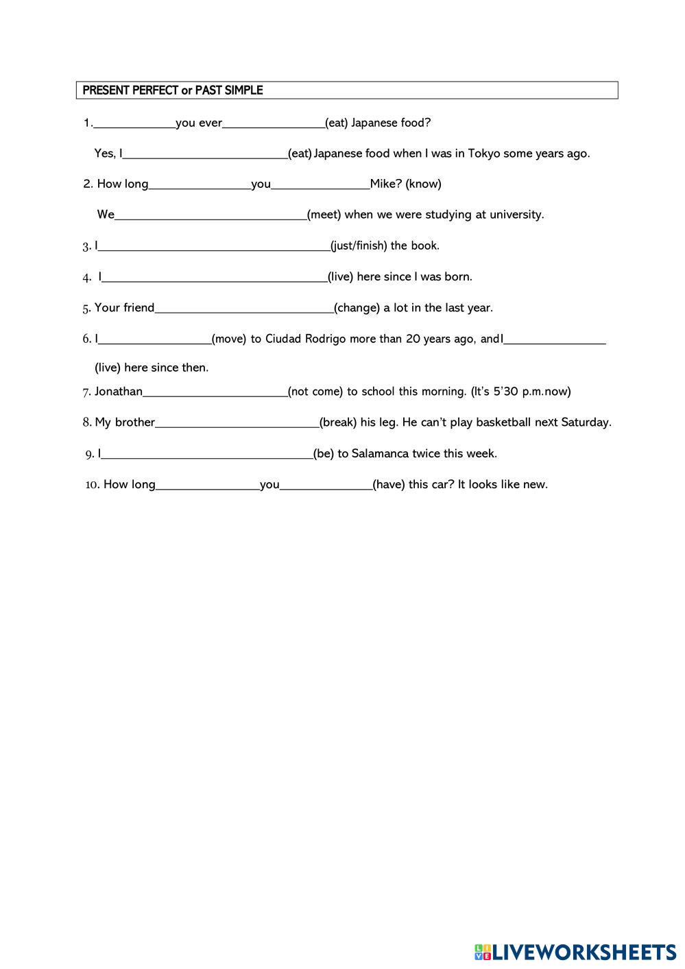 Present Perfect of Past Simple | Live Worksheets