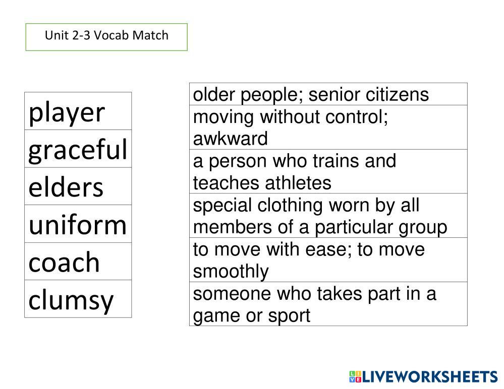 Unit 2-3 Vocab Matching | Live Worksheets