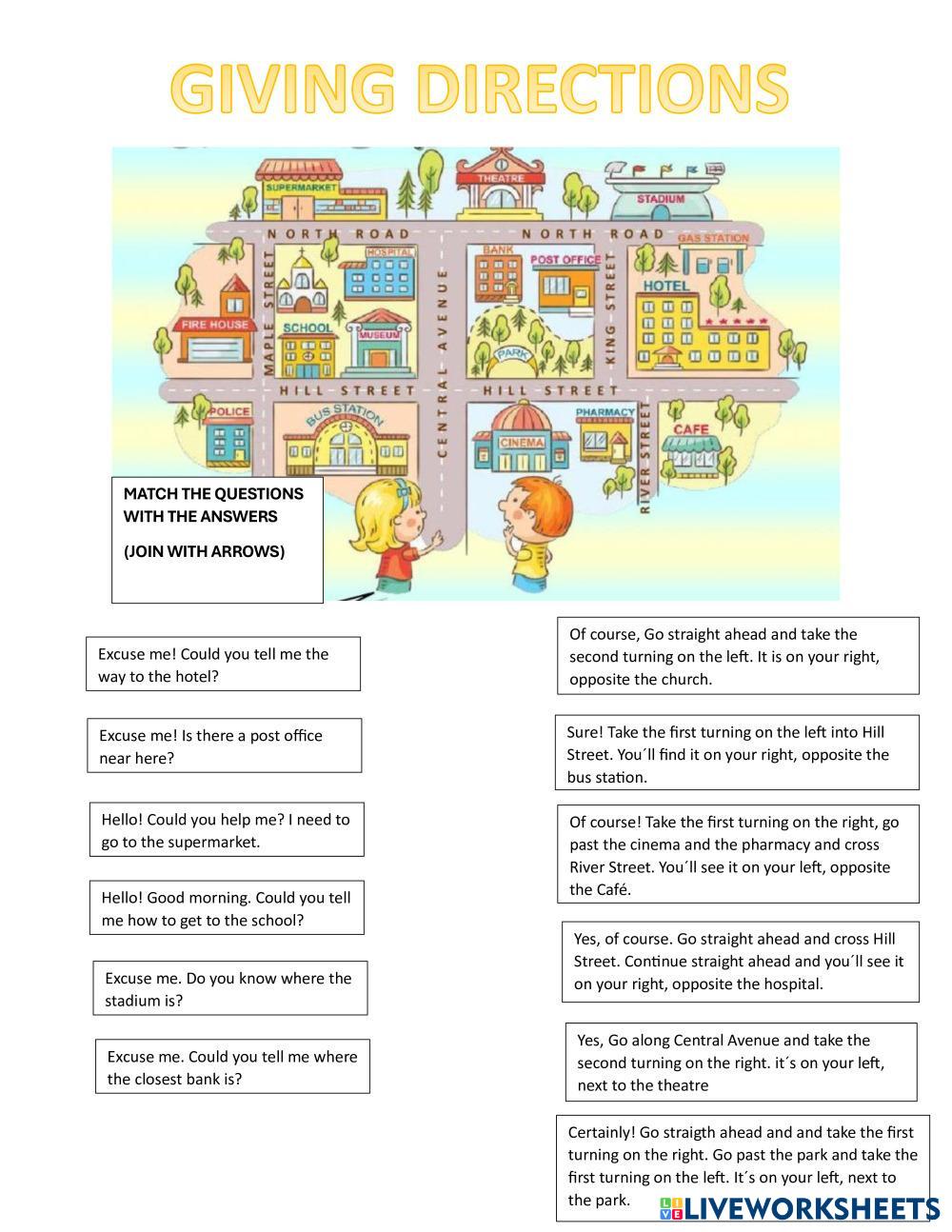 "GIVING DIRECTIONS " ACTIVITY | Live Worksheets