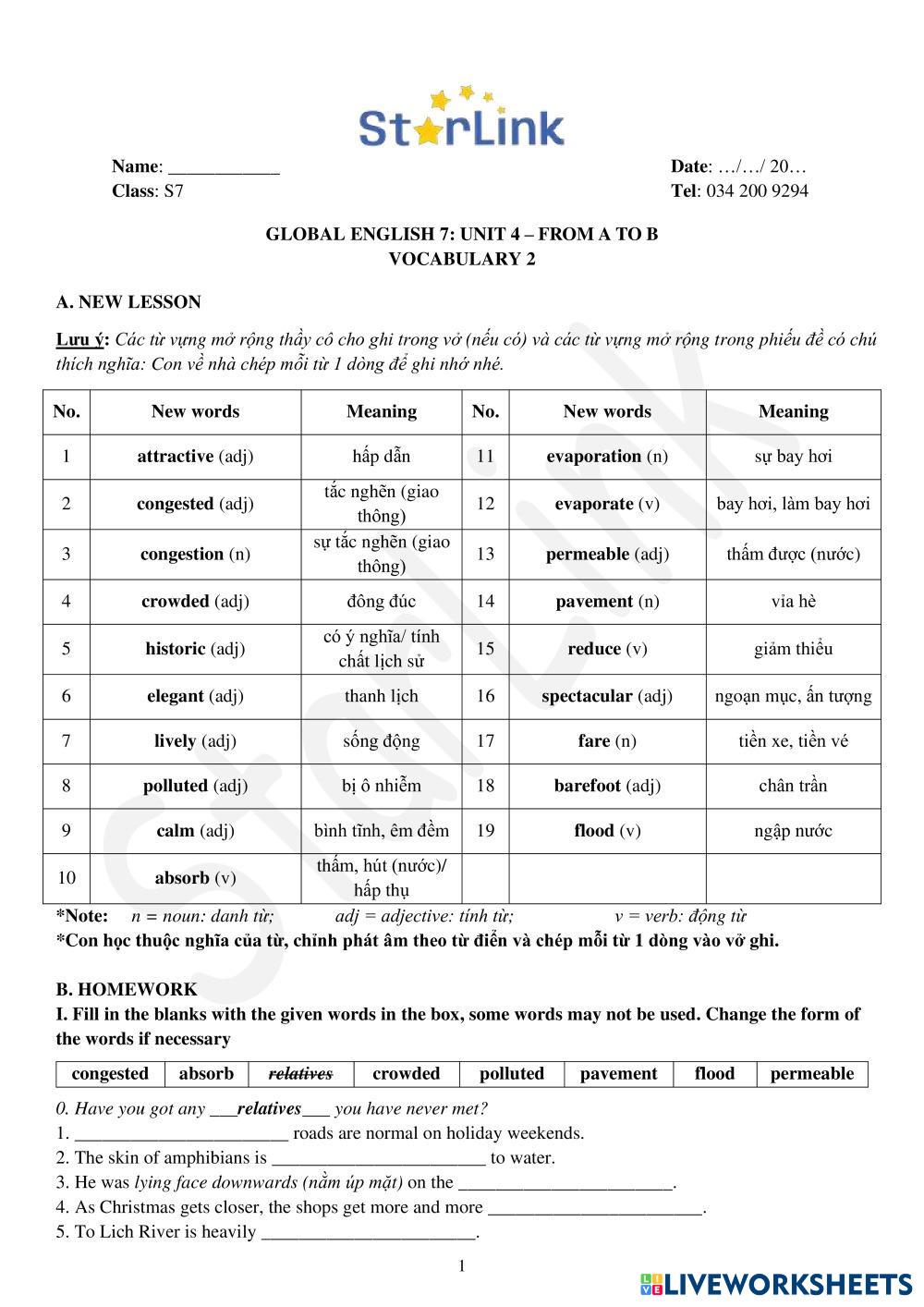 Foreign Teacher_S7_WEEK 12_U4_VOCAB 2 | Live Worksheets