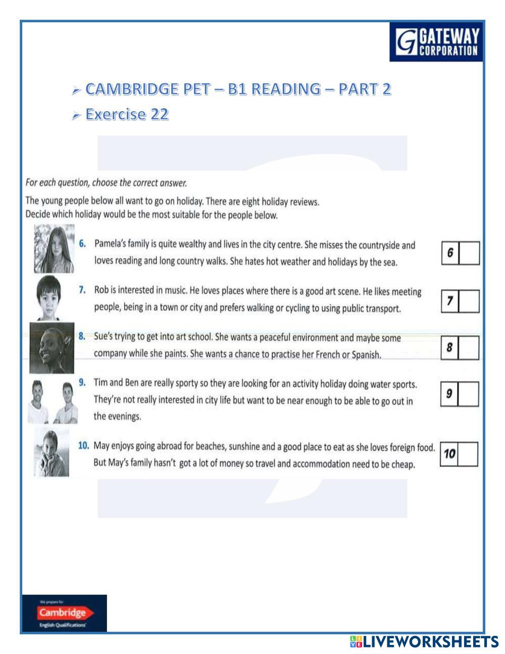 CAMBRIDGE PET –… | Free Interactive Worksheets | 7252152