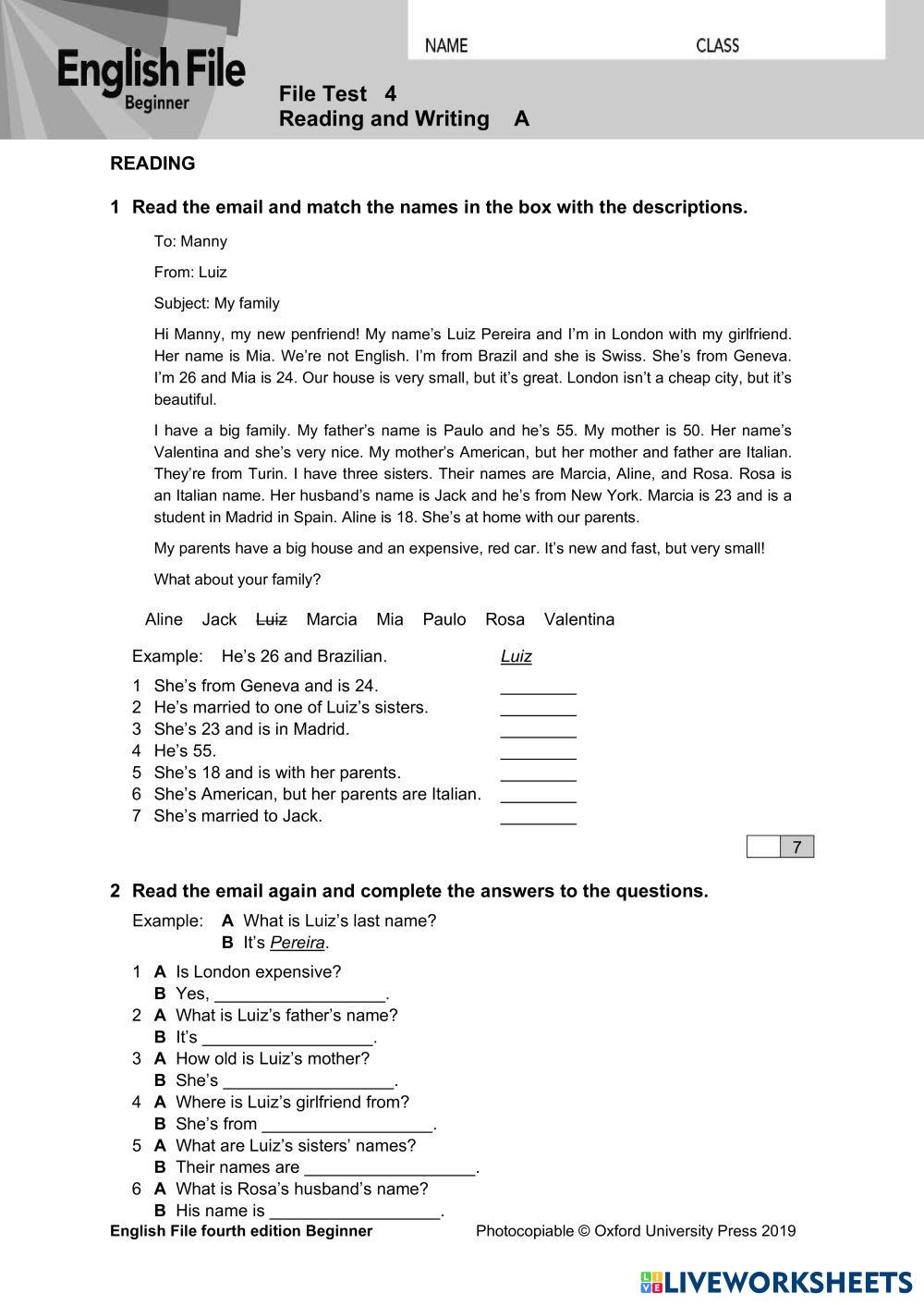 Beg_File test 4A | Live Worksheets