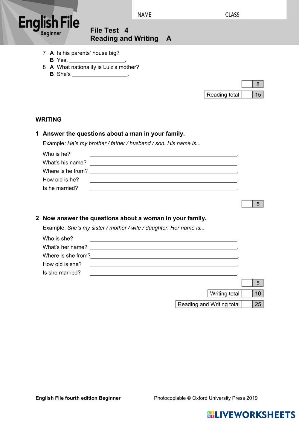 Beg_File test 4A | Live Worksheets