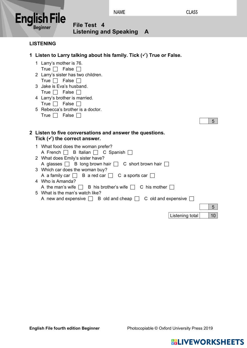 Beg_File test 4A | Live Worksheets