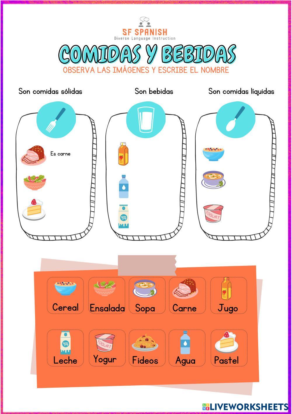 COMIDAS Y BEBID… | Free Interactive Worksheets | 7252923