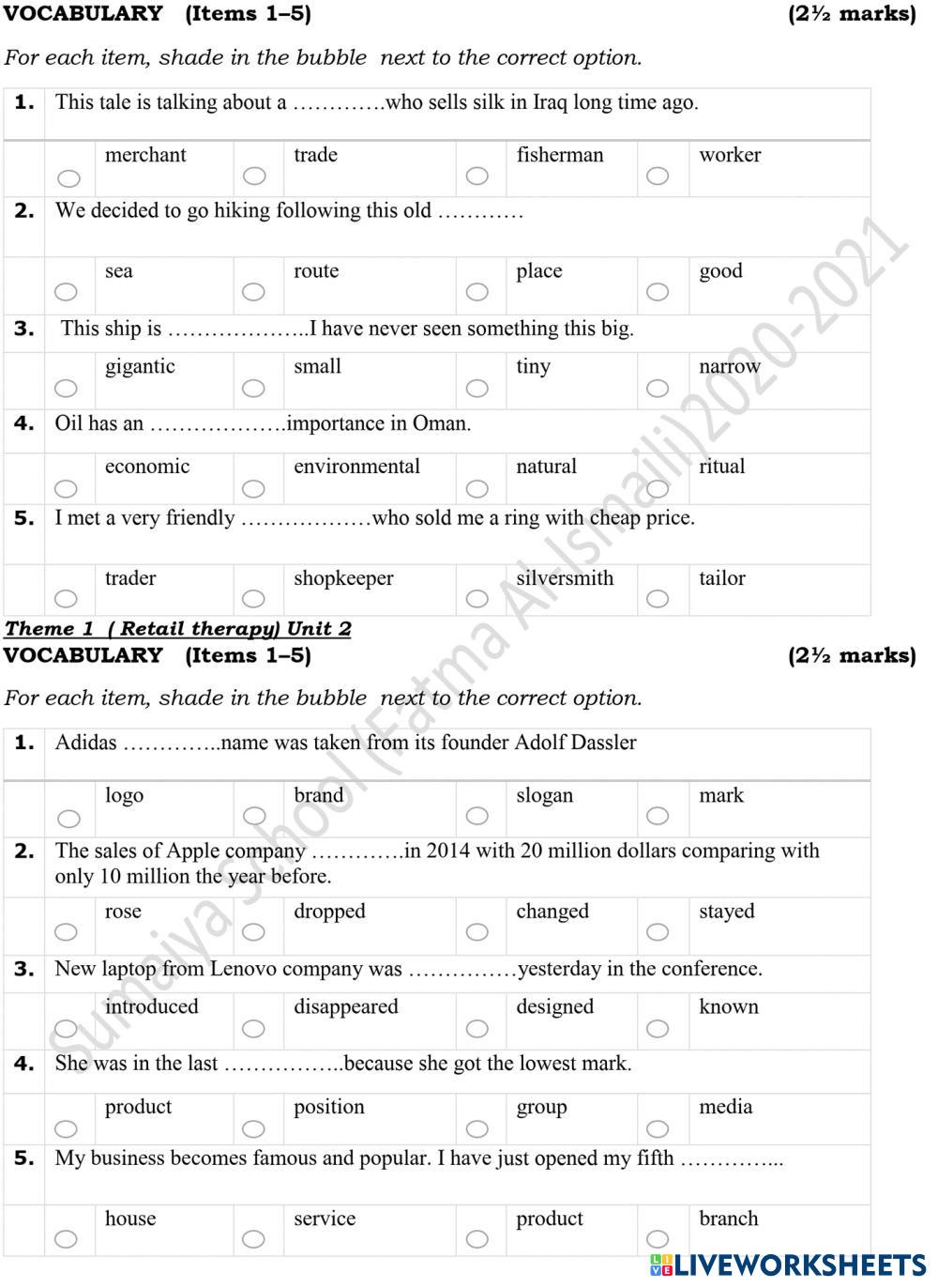 Voc Grade 12 A Theme 1 | Live Worksheets