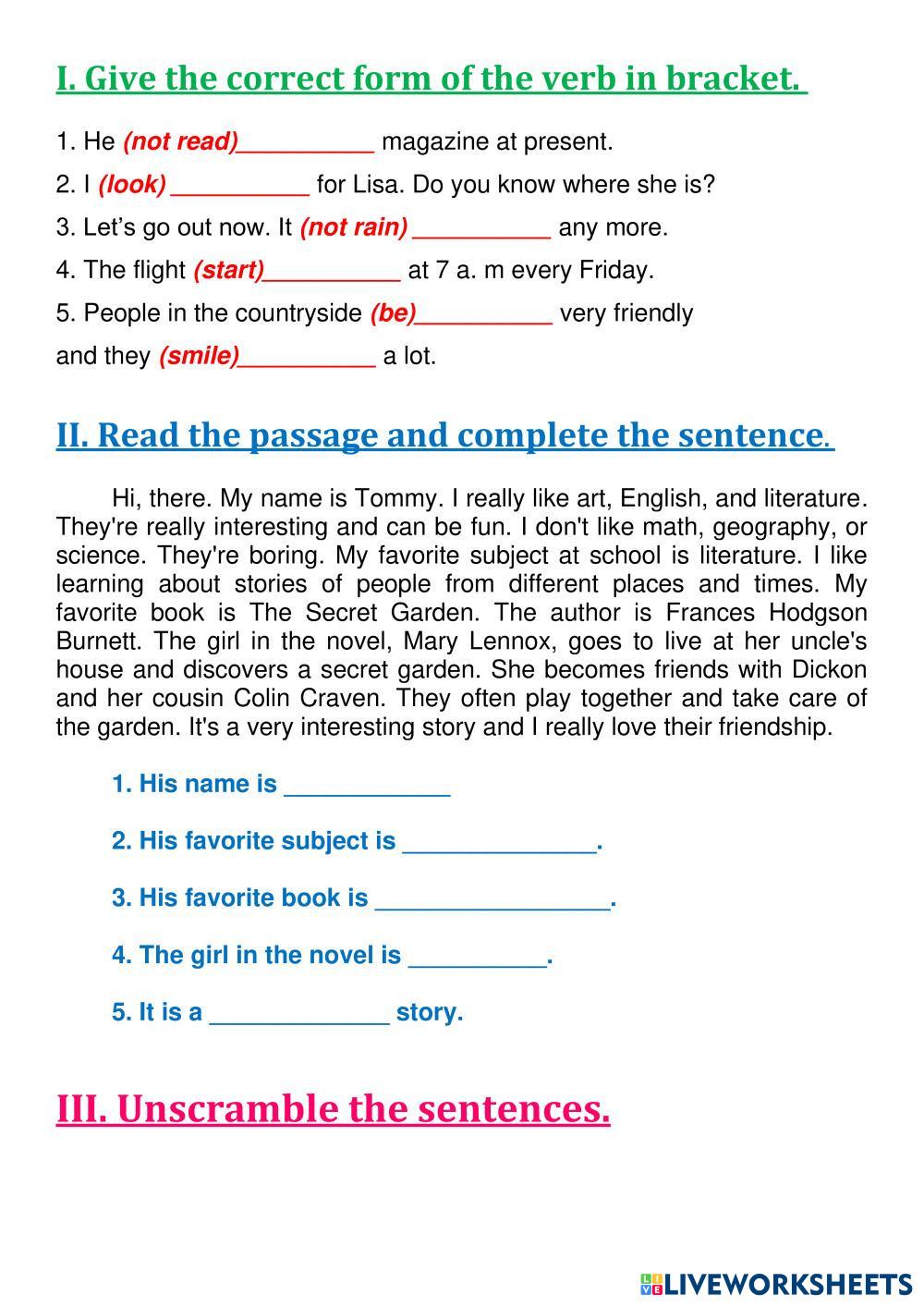 Vocabulary and simple grammar | Live Worksheets