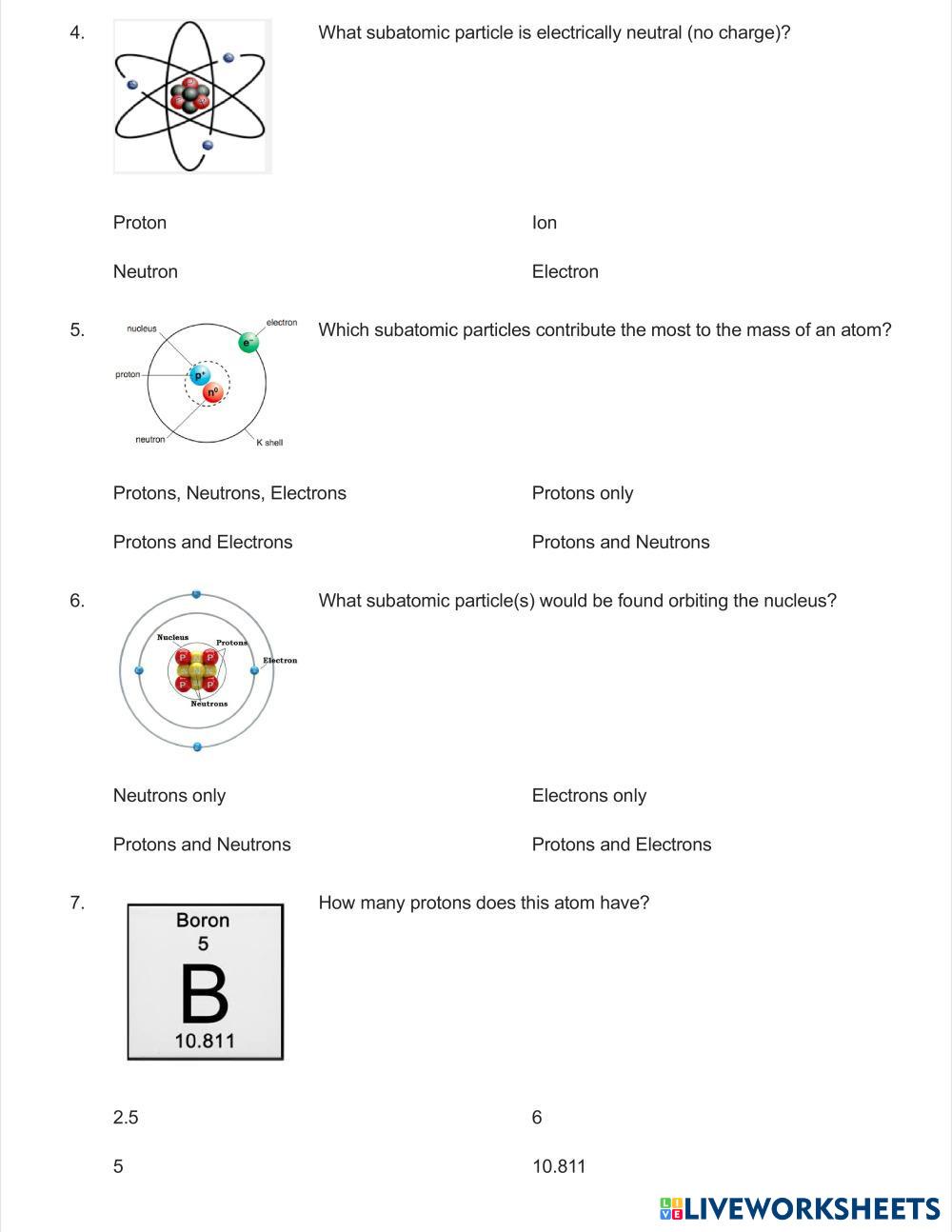 STRUCTURE AND MASS OF ATOM | Live Worksheets
