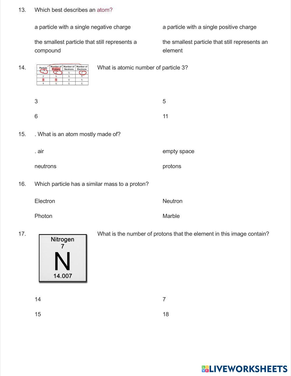 STRUCTURE AND MASS OF ATOM | Live Worksheets