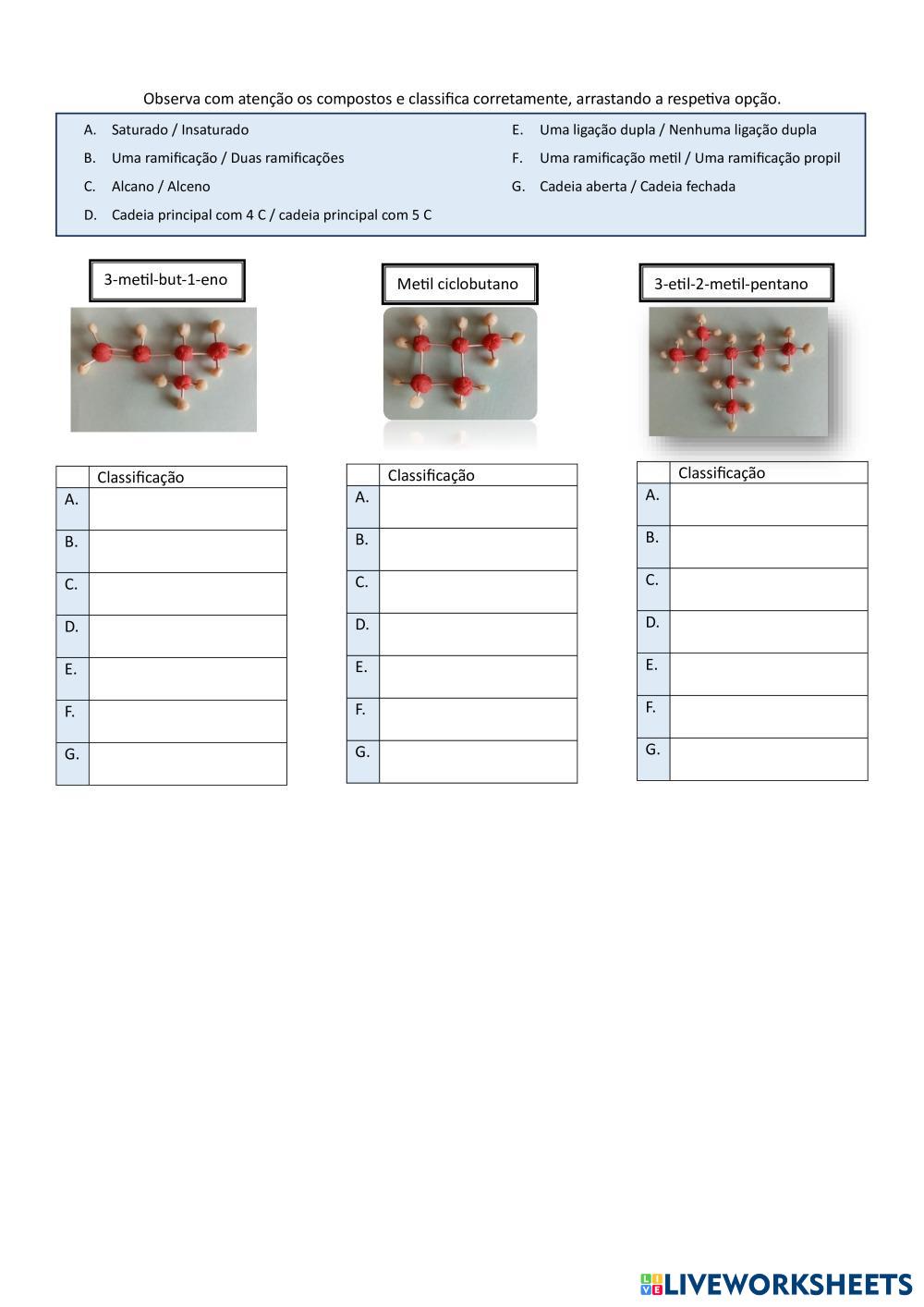 3 compostos orgânicos | Live Worksheets