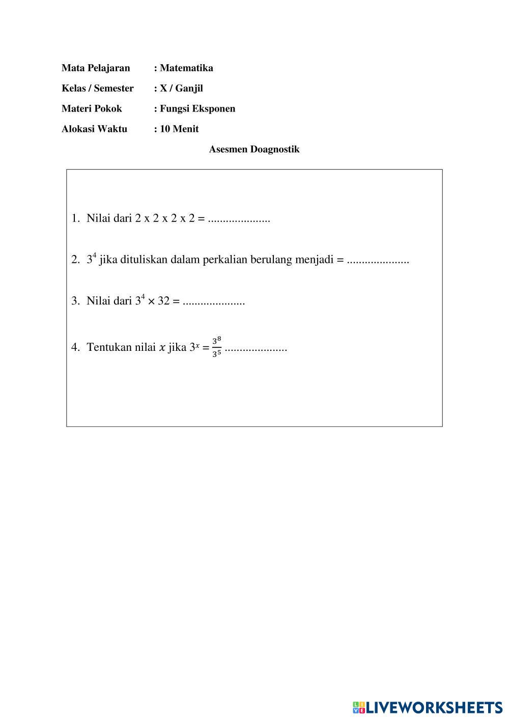 Eksponen | Live Worksheets