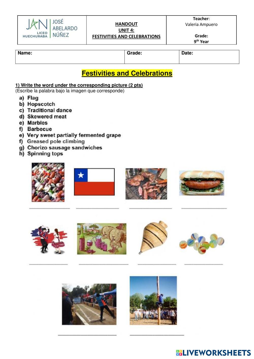 Celebrations | Free Interactive Worksheets | 7256904