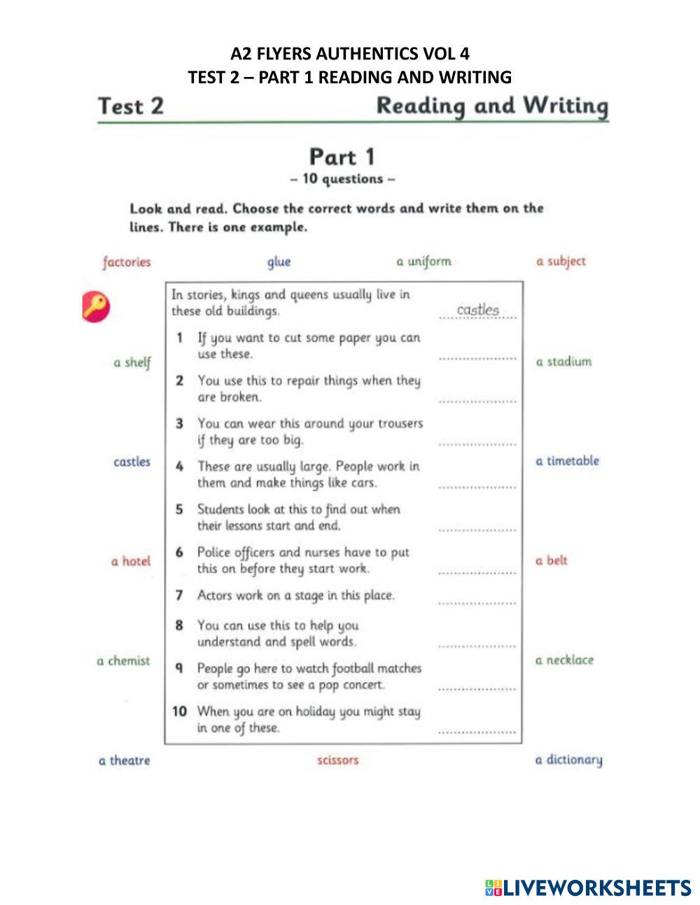 A2 Flyers Authentics Vol 4 - Test 2 - Part 1 Reading and Writing | Live ...