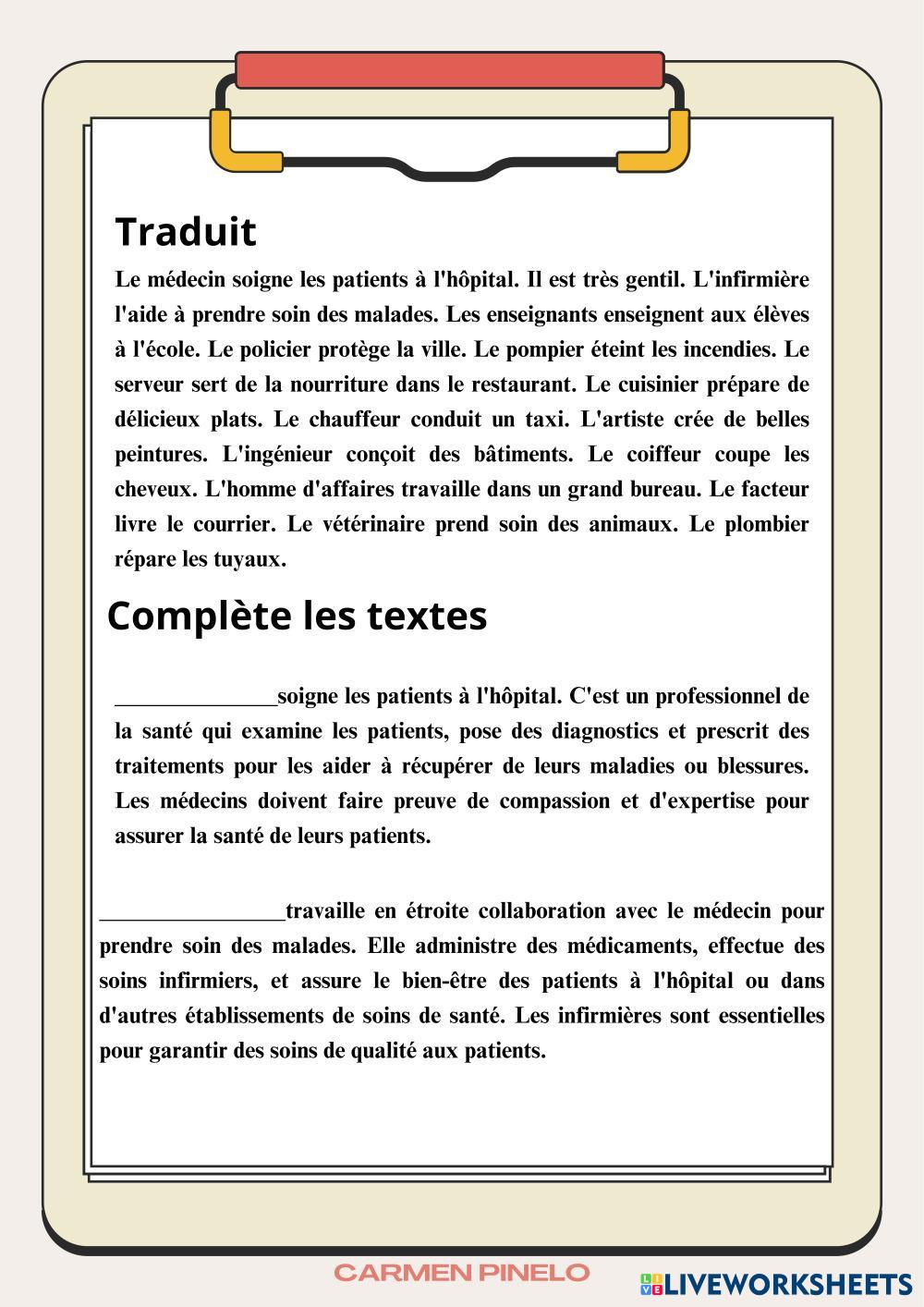 les métiers | Free Interactive Worksheets | 7257356
