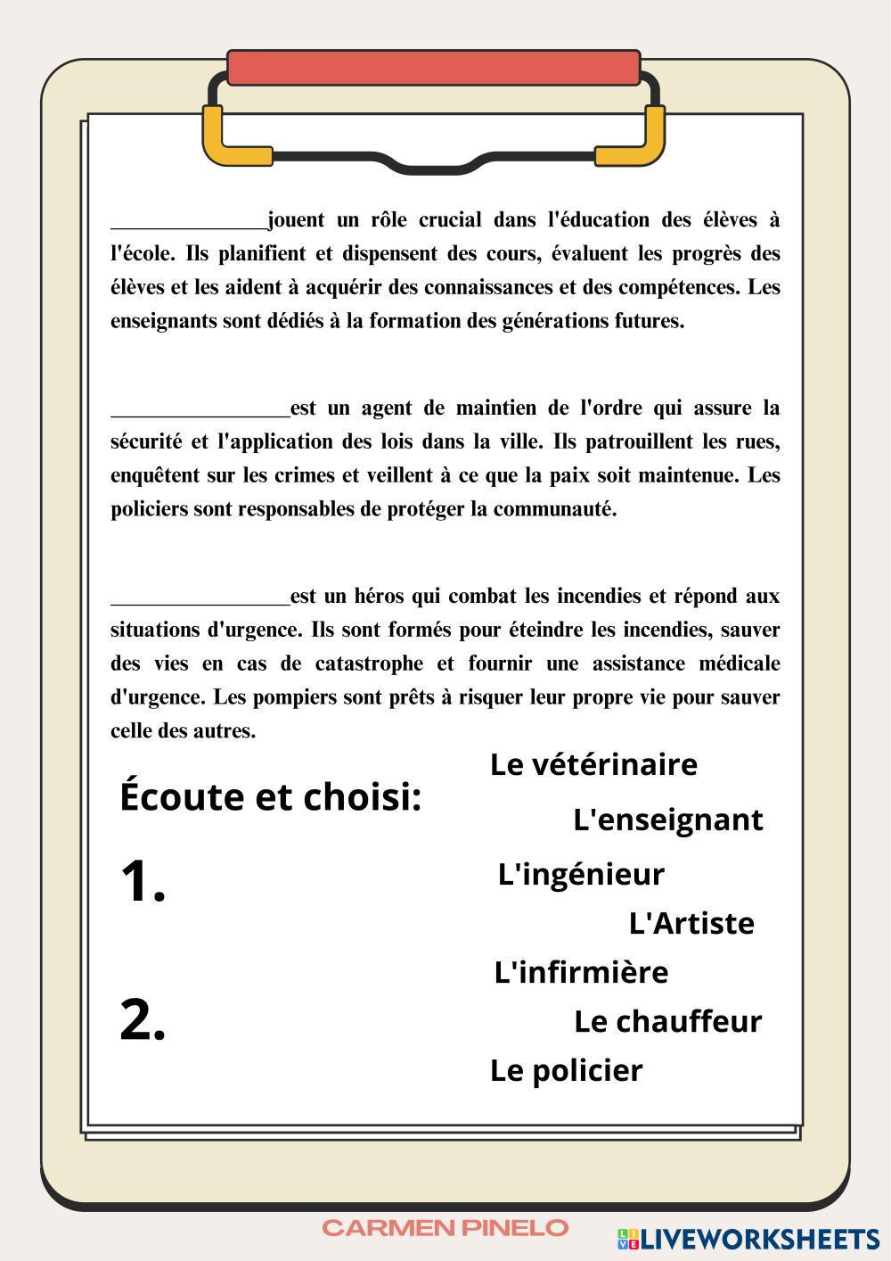 les métiers | Free Interactive Worksheets | 7257356