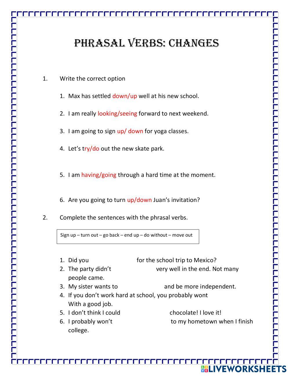 Phrasal verbs: Changes 7257819 | Alina Massiel Ponton