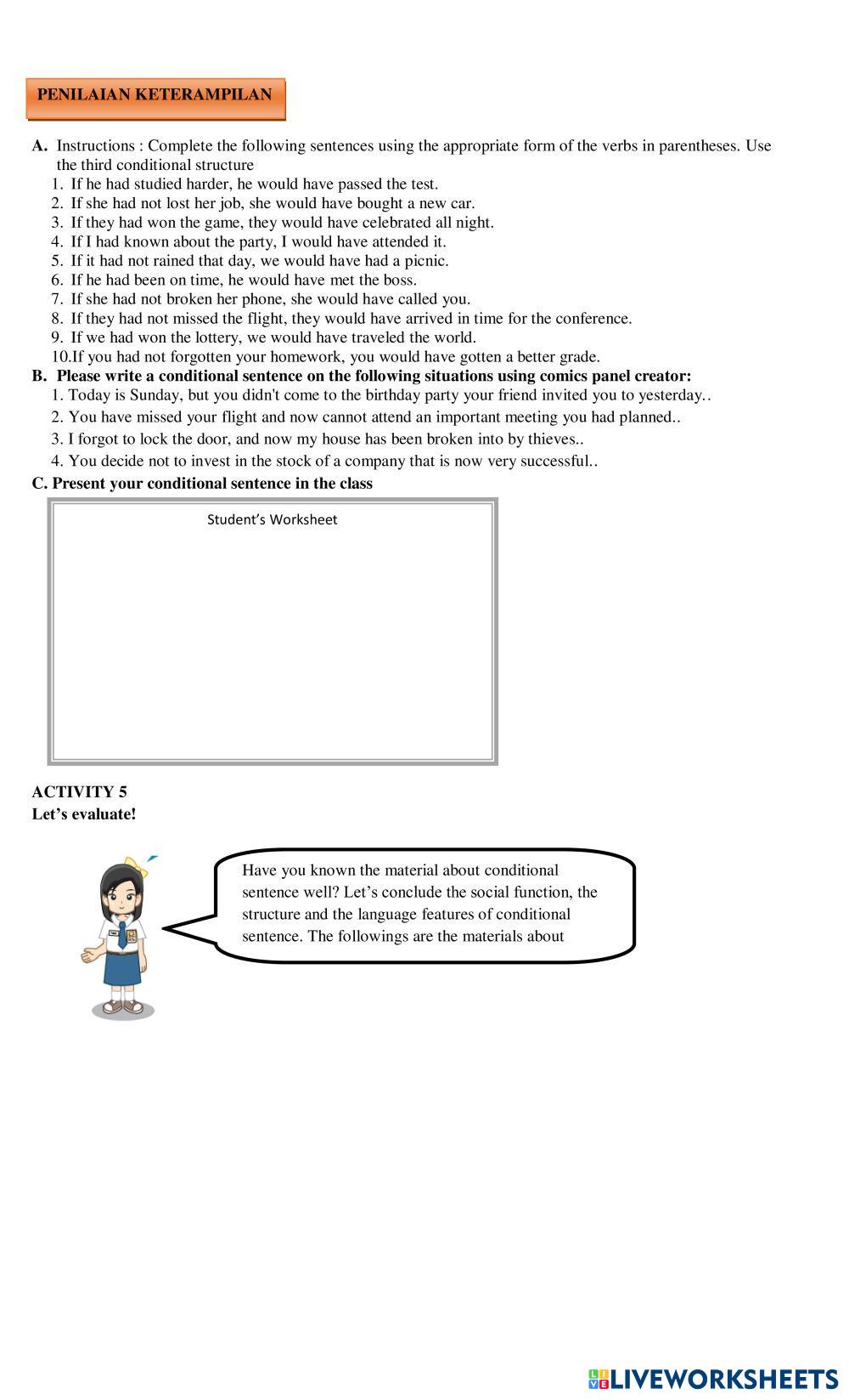 CONDITIONAL SEN… | Free Interactive Worksheets | 7258083