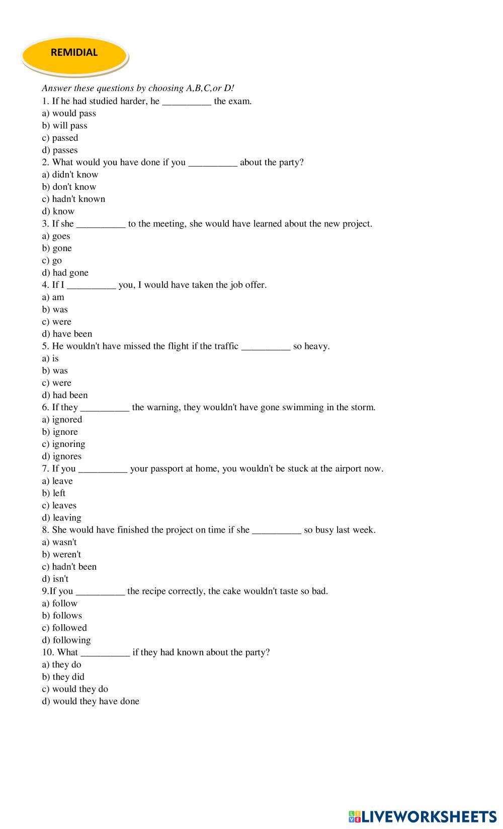 CONDITIONAL SEN… | Free Interactive Worksheets | 7258083