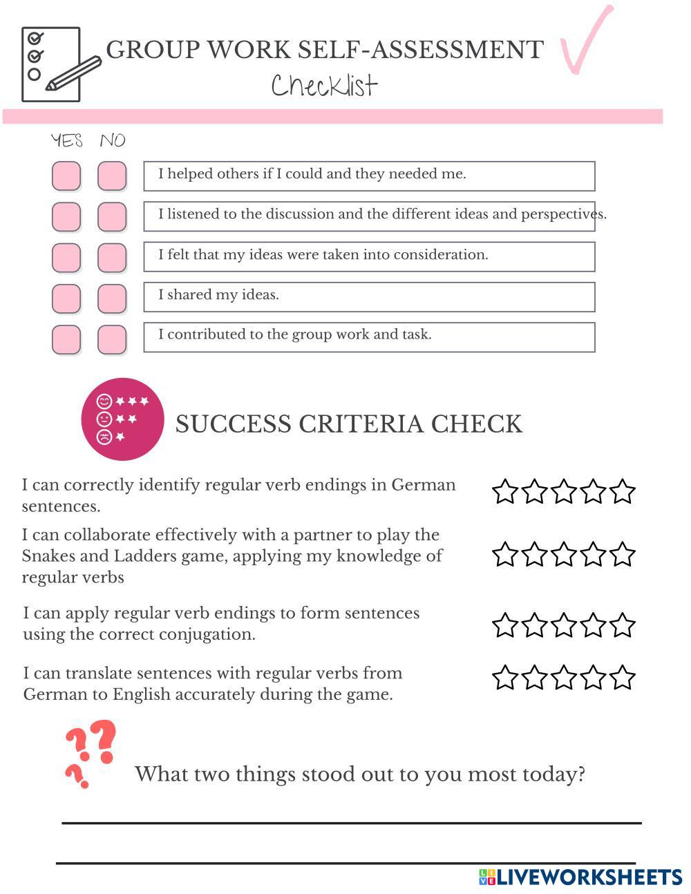 Self Evaluation form | Live Worksheets