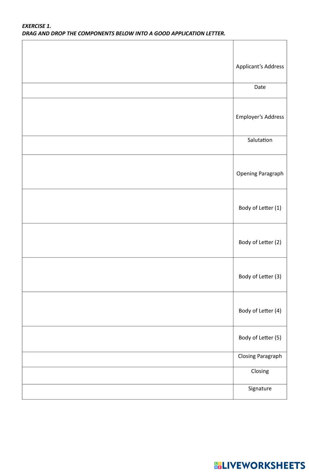 Application Letter | Live Worksheets