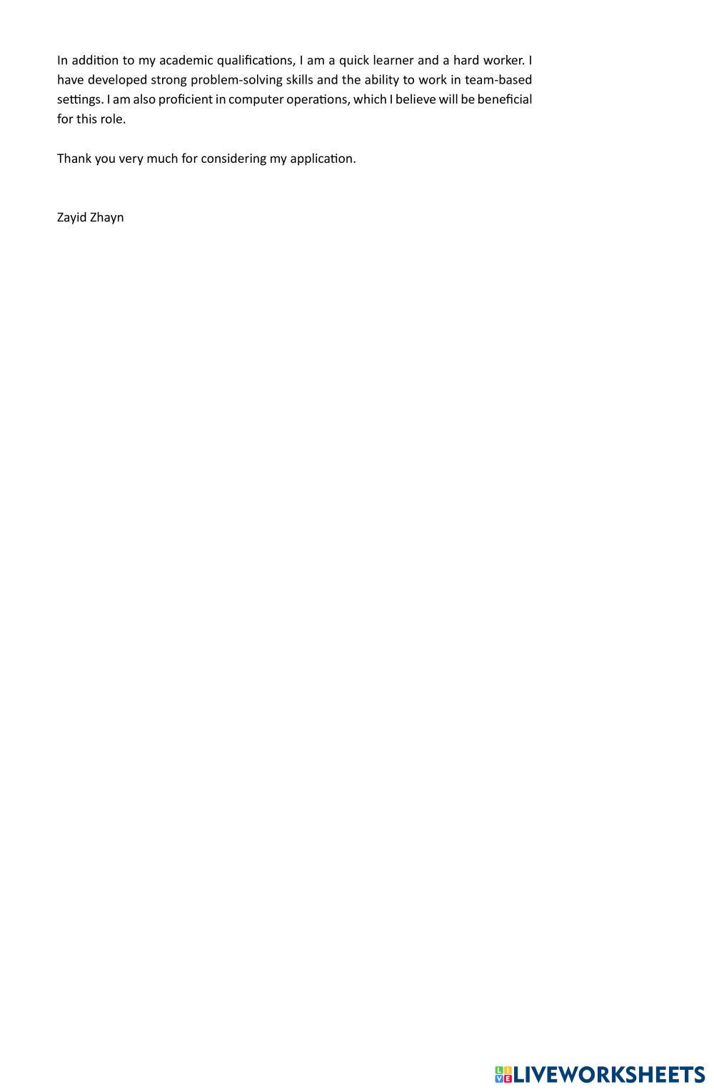 Application Letter | Live Worksheets
