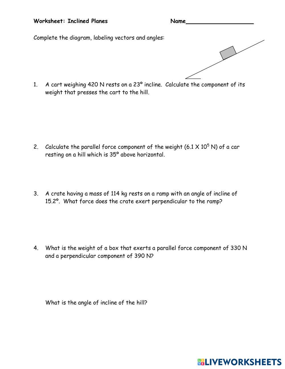 Inclined plane | Free Interactive Worksheets | 7260237