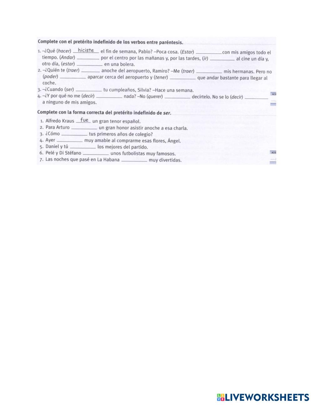 Preterito indef… | Free Interactive Worksheets | 7260510