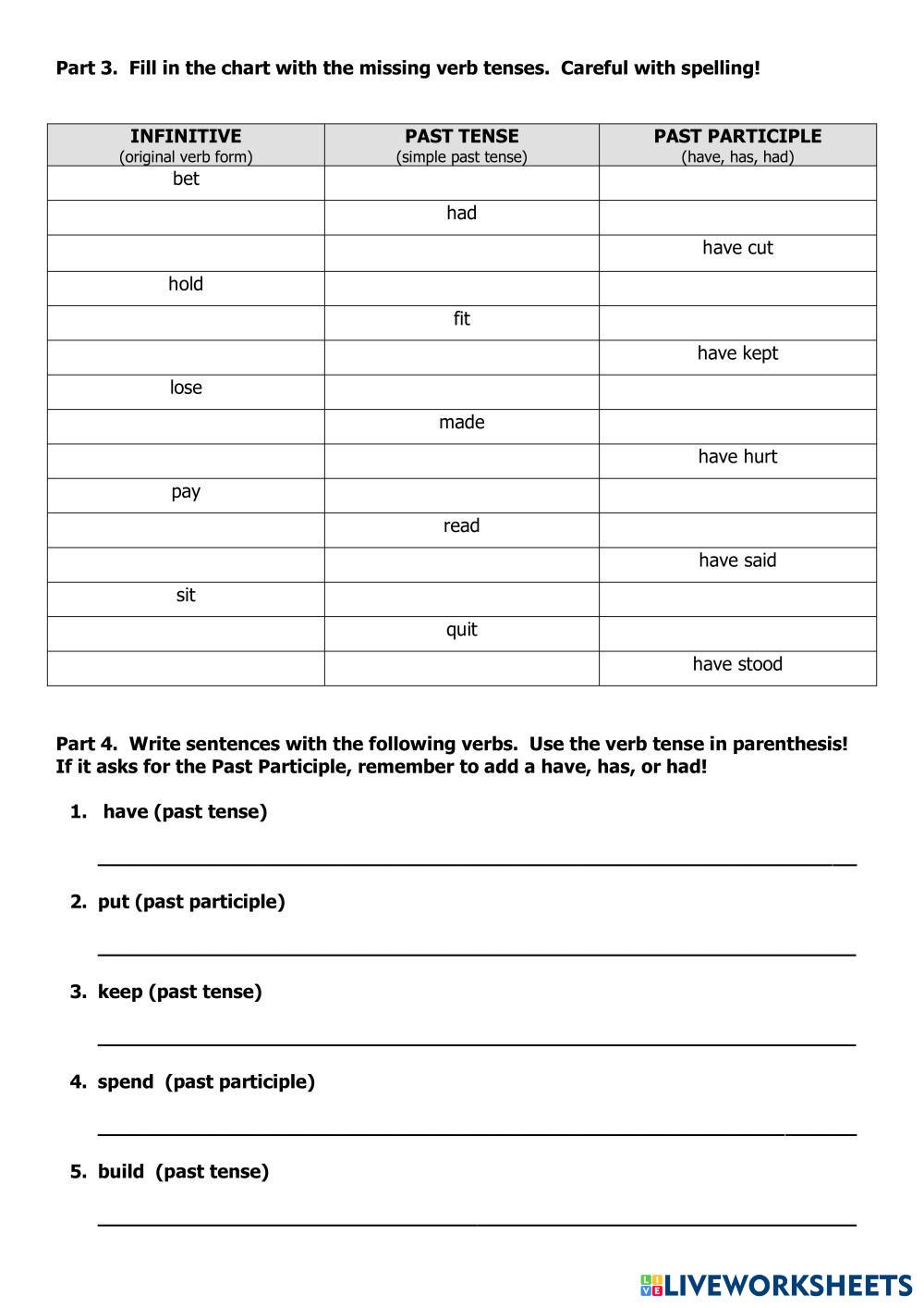 Irregular Verbs (Patterns 1-2) Practice 7261222 | Amanda