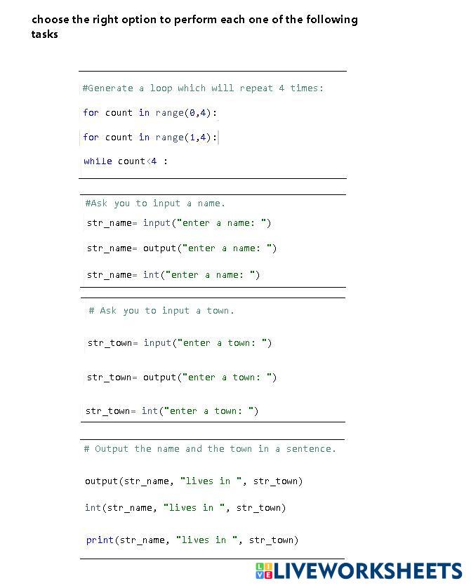Python Programming Loop Live Worksheets