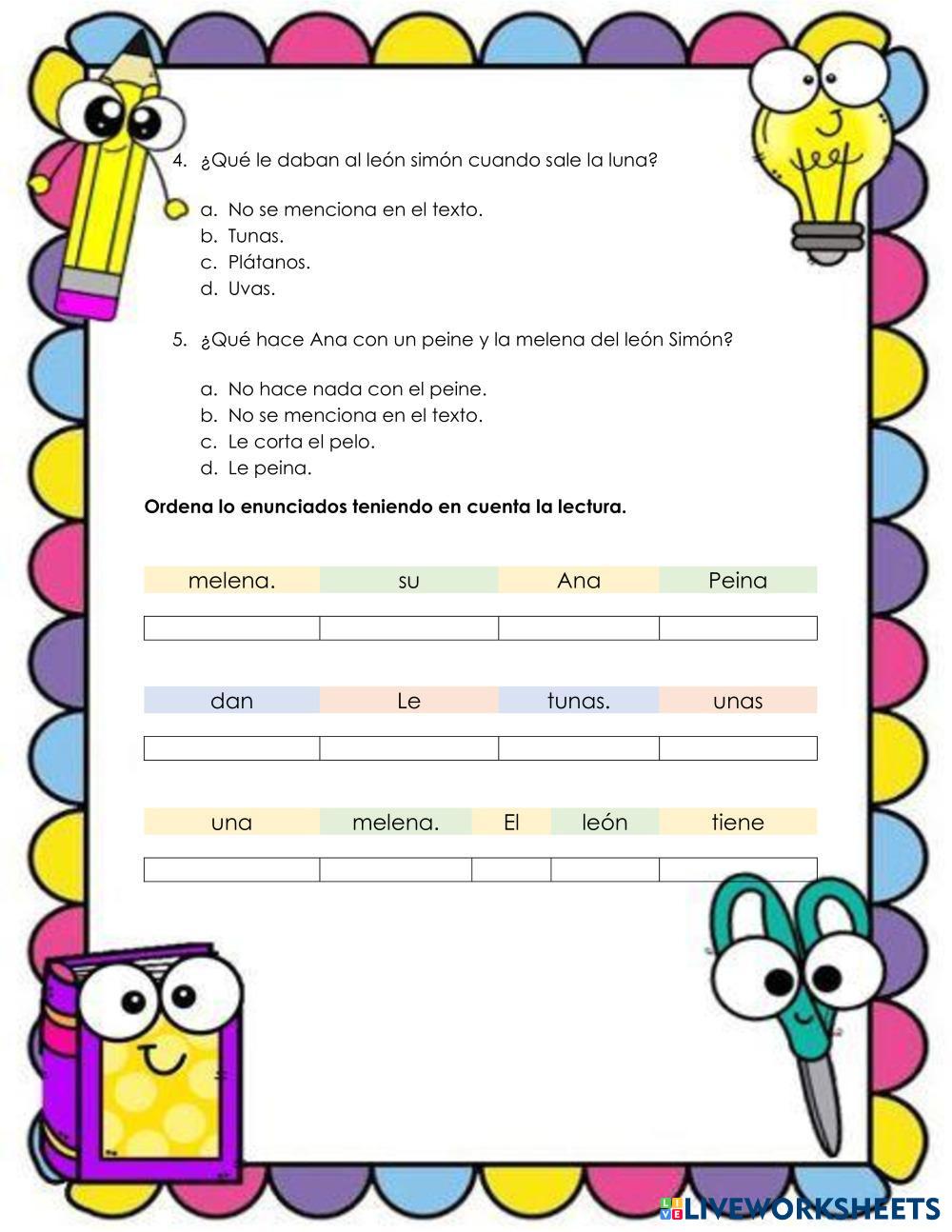 Comprensión lectora | Live Worksheets