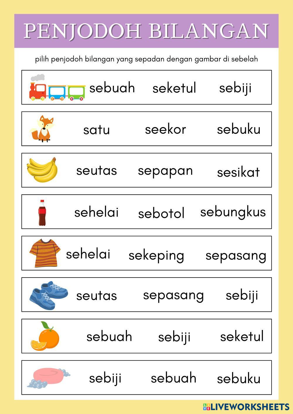Penjodoh Bilangan Live Worksheets