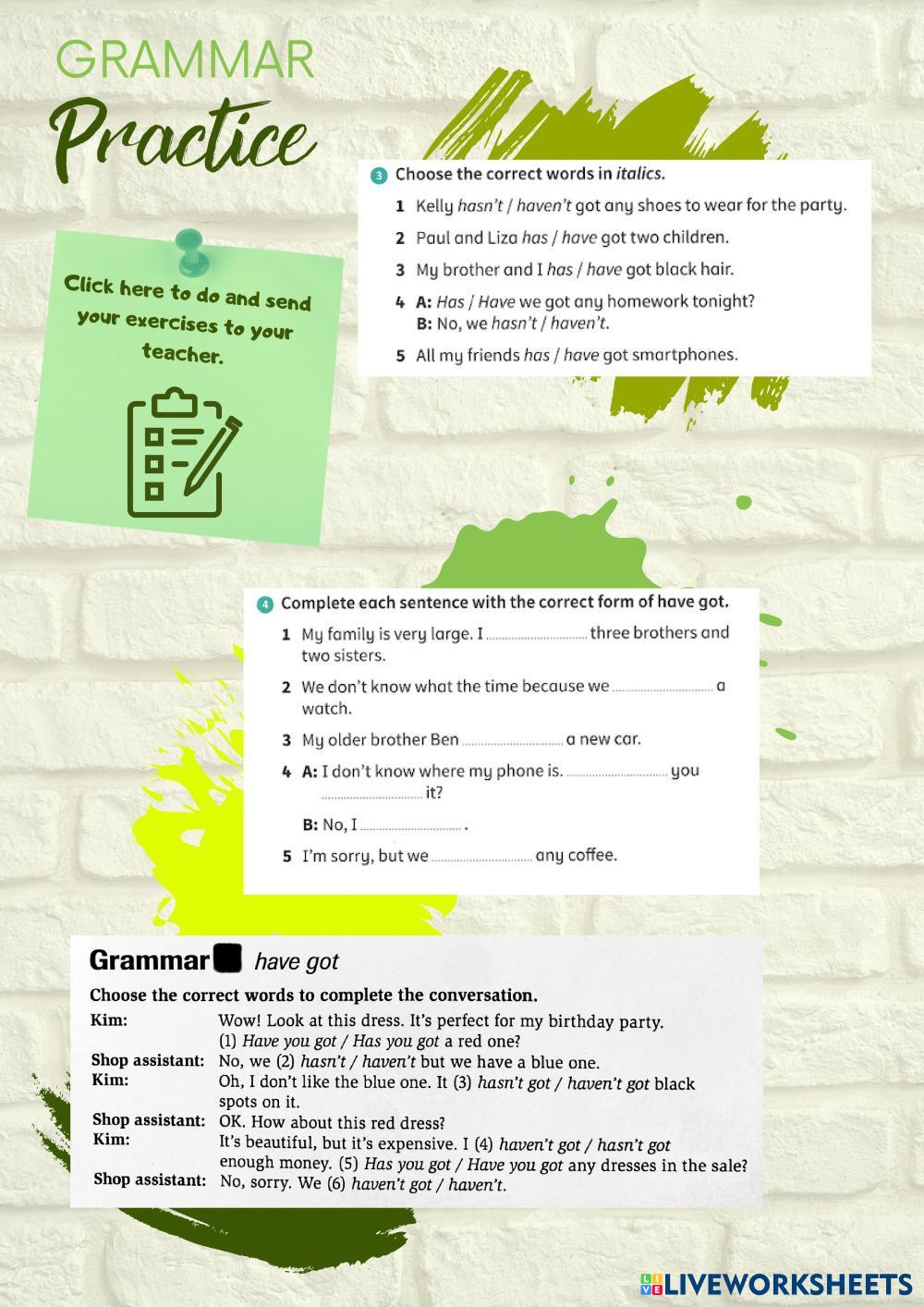 Have Got Exercises | Live Worksheets