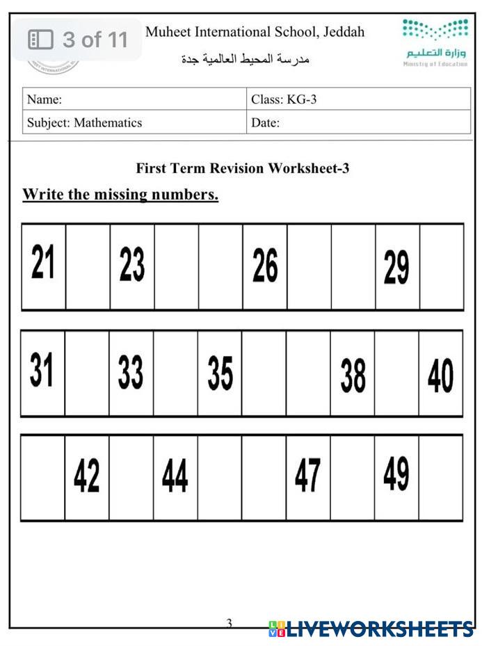 Fill in missing numbers. | Live Worksheets