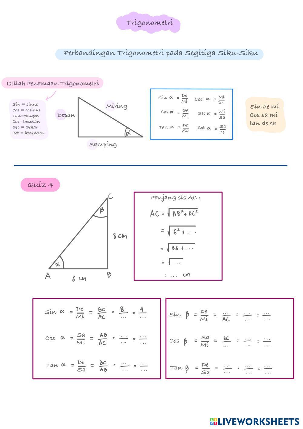 Trigonometri I | Live Worksheets