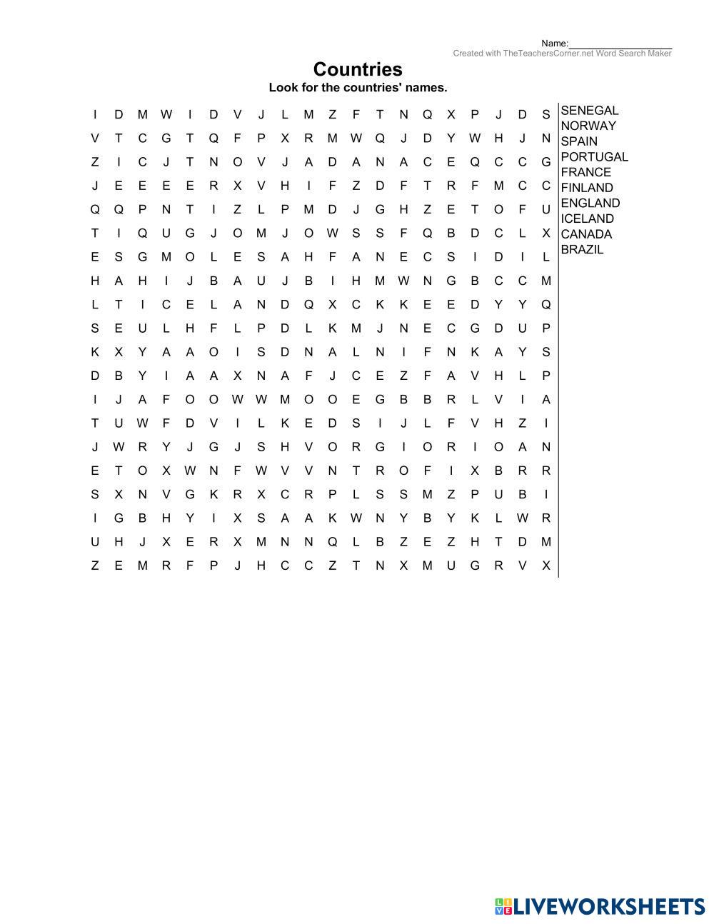 Countries | Live Worksheets