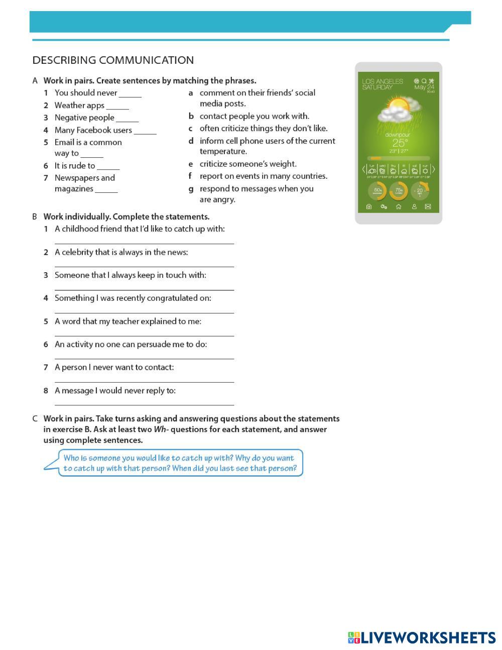 DESCRIBING COMMUNICATION | Live Worksheets