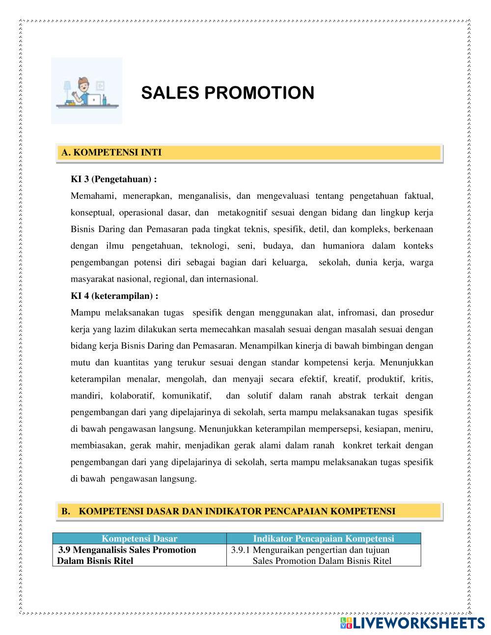 SALES PROMOTION 7265875 | Ifanny zahra | Live Worksheets