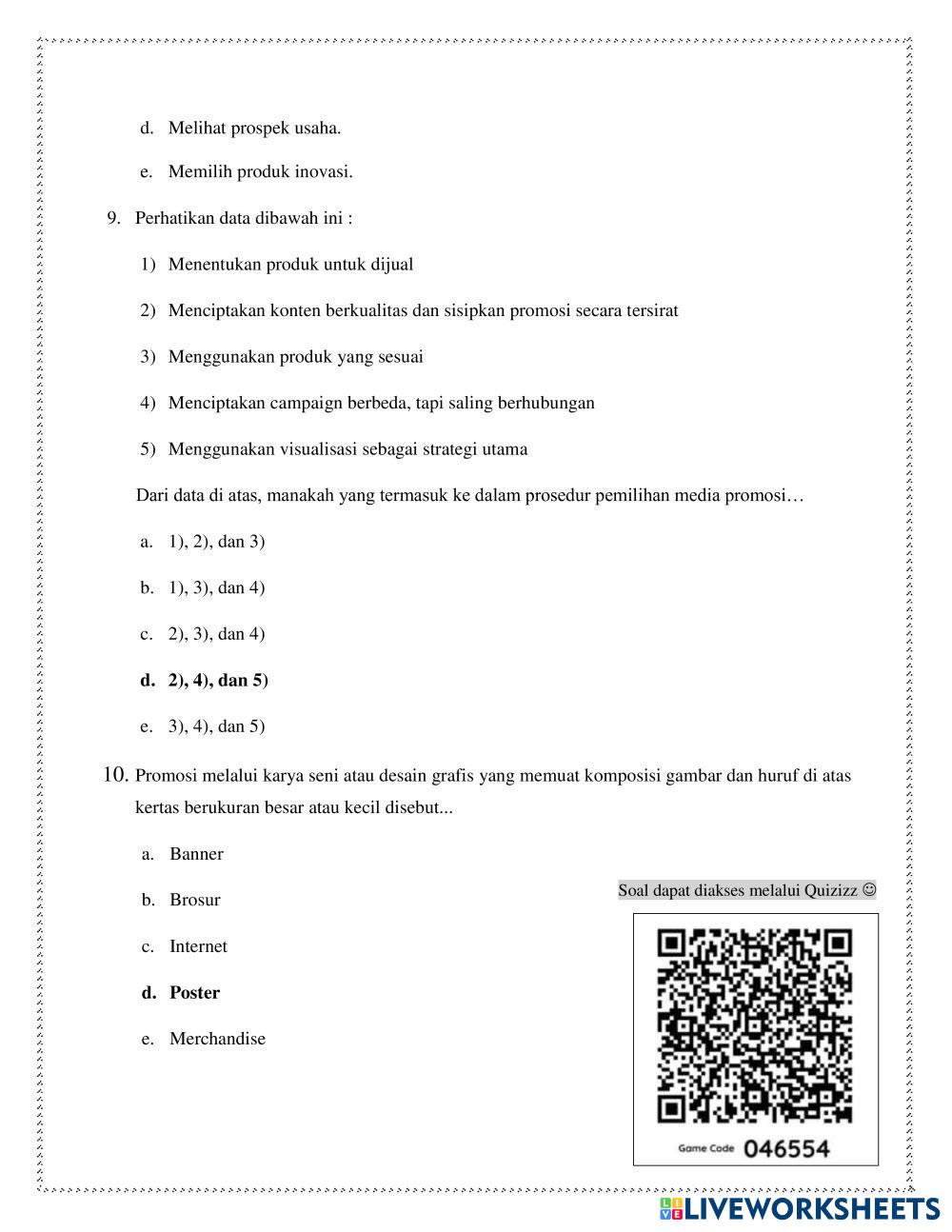 SALES PROMOTION 7265875 | Ifanny zahra | Live Worksheets