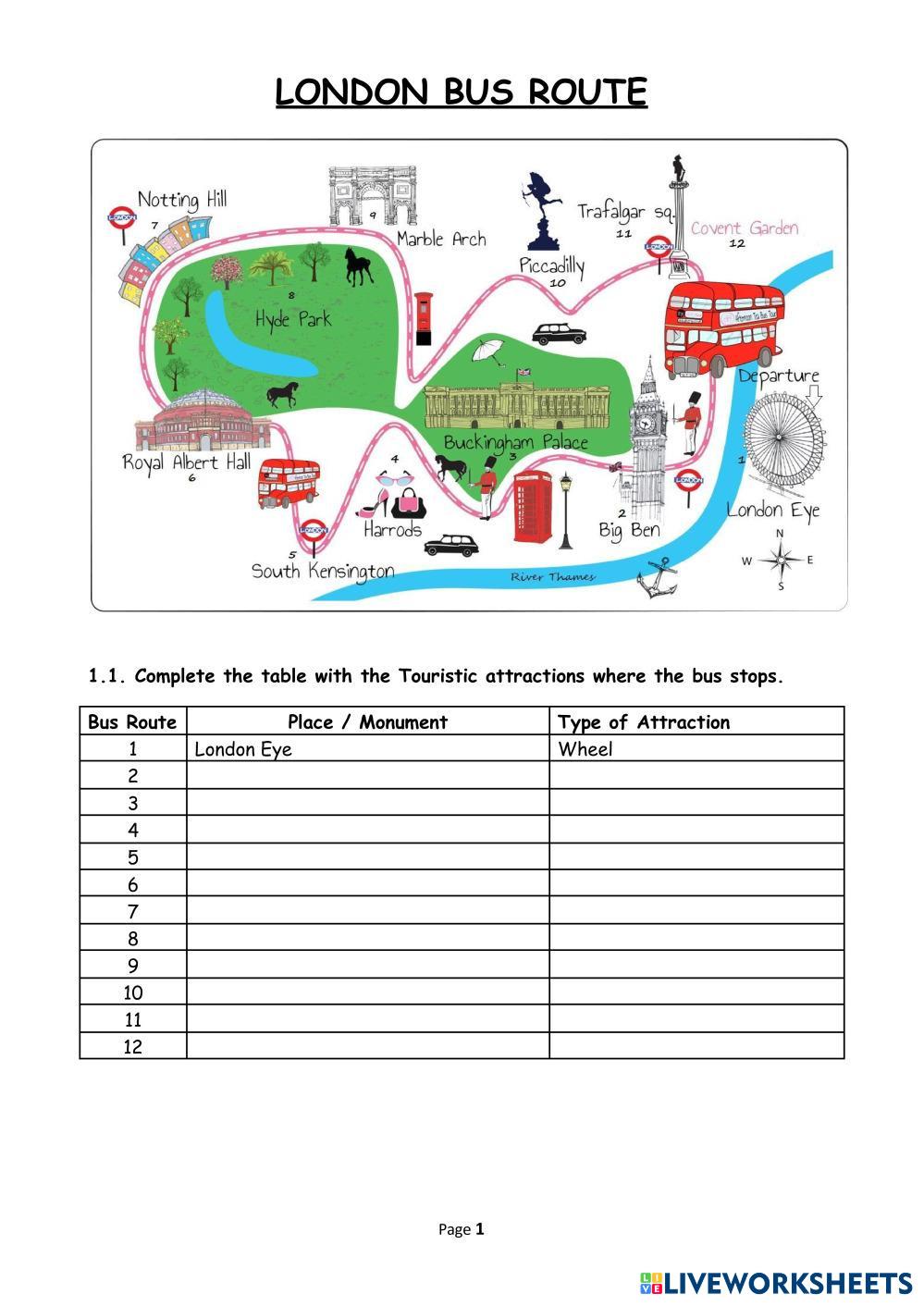 LONDON BUS ROUTE | Free Interactive Worksheets | 7265998