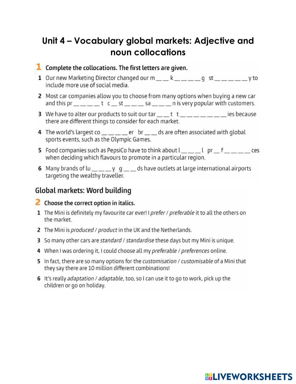 Vocabulary: Global markets: Adjective and noun collocations | Live ...